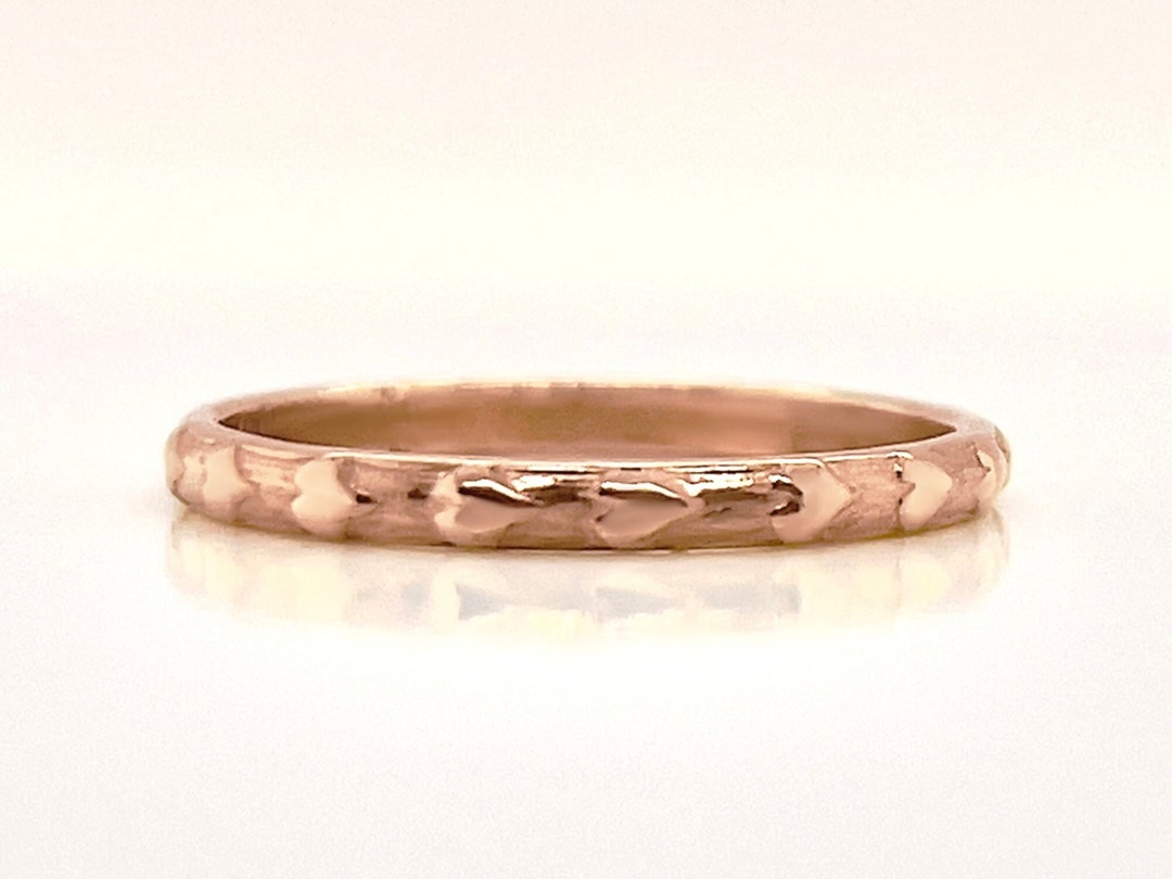 2.5mm Solid Rose Gold Bohemian Heart Ring, Rustic Wedding Ring, Choose ...