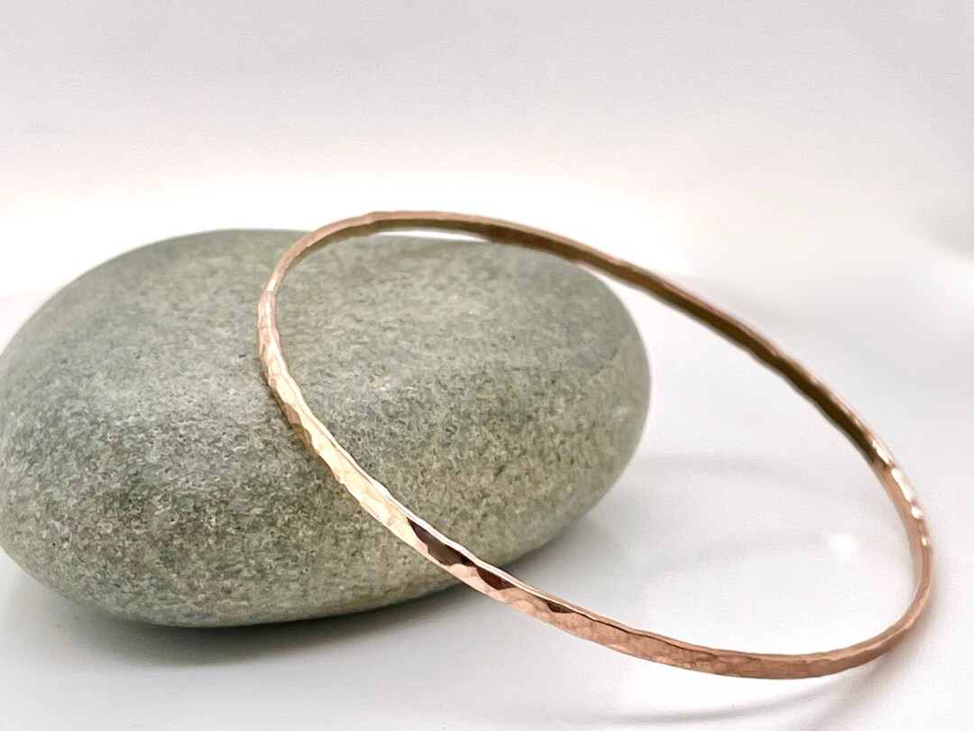 14k Rose Gold Filled Hammered Bangle, Medium Weight Bangle, Rose Bangle ...