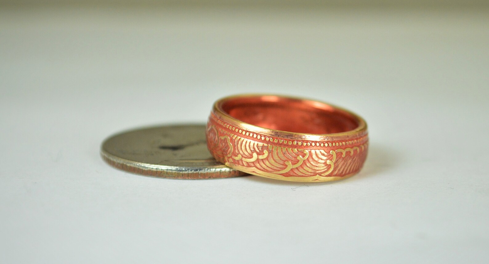 Japanese Coin Ring Dusky Rose Ring Wave Ring Japanese Art | Etsy