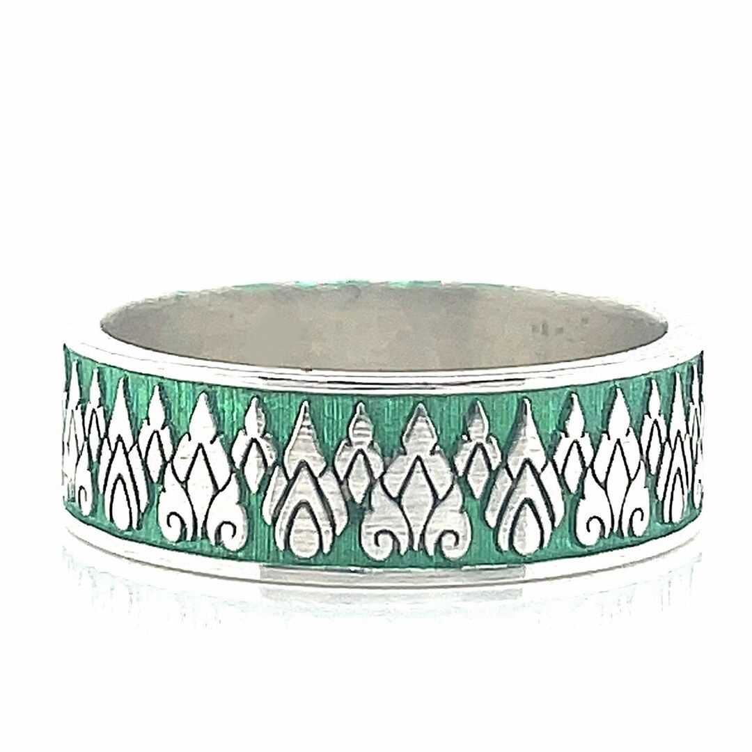 Thai Buddhist Temples Ring in Sterling Silver, Green Ring, Thailand ...