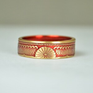 Japanese Coin Ring, Red Ring, Wave Ring, Japanese Art, Brass Ring, Red ...