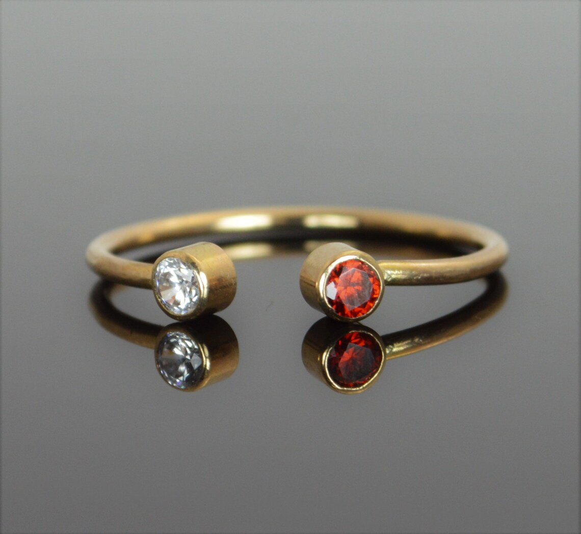 Dual Stone Ring Cuff Ring Gold Birthstone Ring Stacking | Etsy