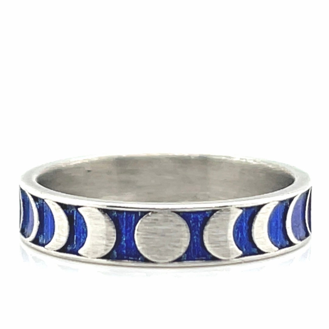 Solid White Gold Phases of Moon Ring, Moon Phase Jewelry, Crescent Moon ...