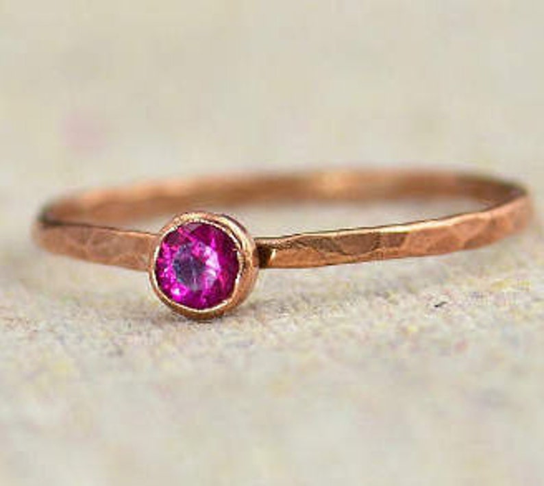 Dainty Copper Ruby Ring Hammered Copper Stackable Rings | Etsy