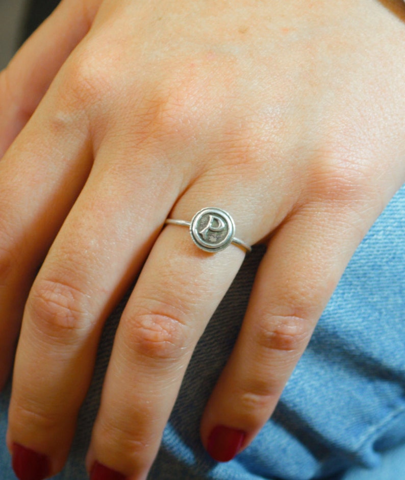Bohemian Letter P Ring Silver P Ring Initial Ring Monogram | Etsy