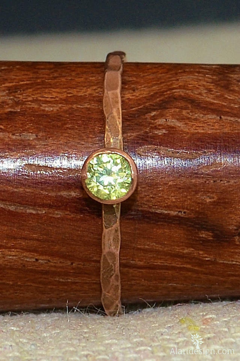 Dainty Copper Peridot Ring Hammered Copper Peridot Jewelry | Etsy