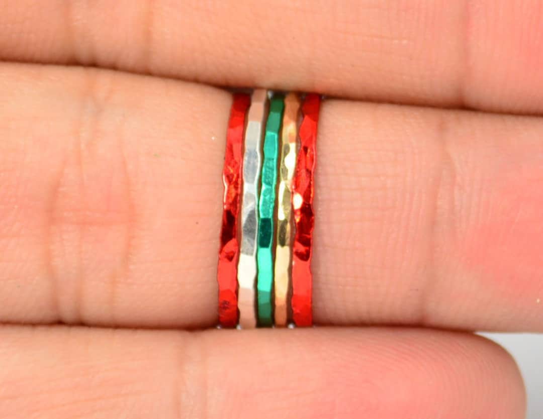 Set of 5 Super Thin Christmas Inspired, Christmas Rings, Christmas ...