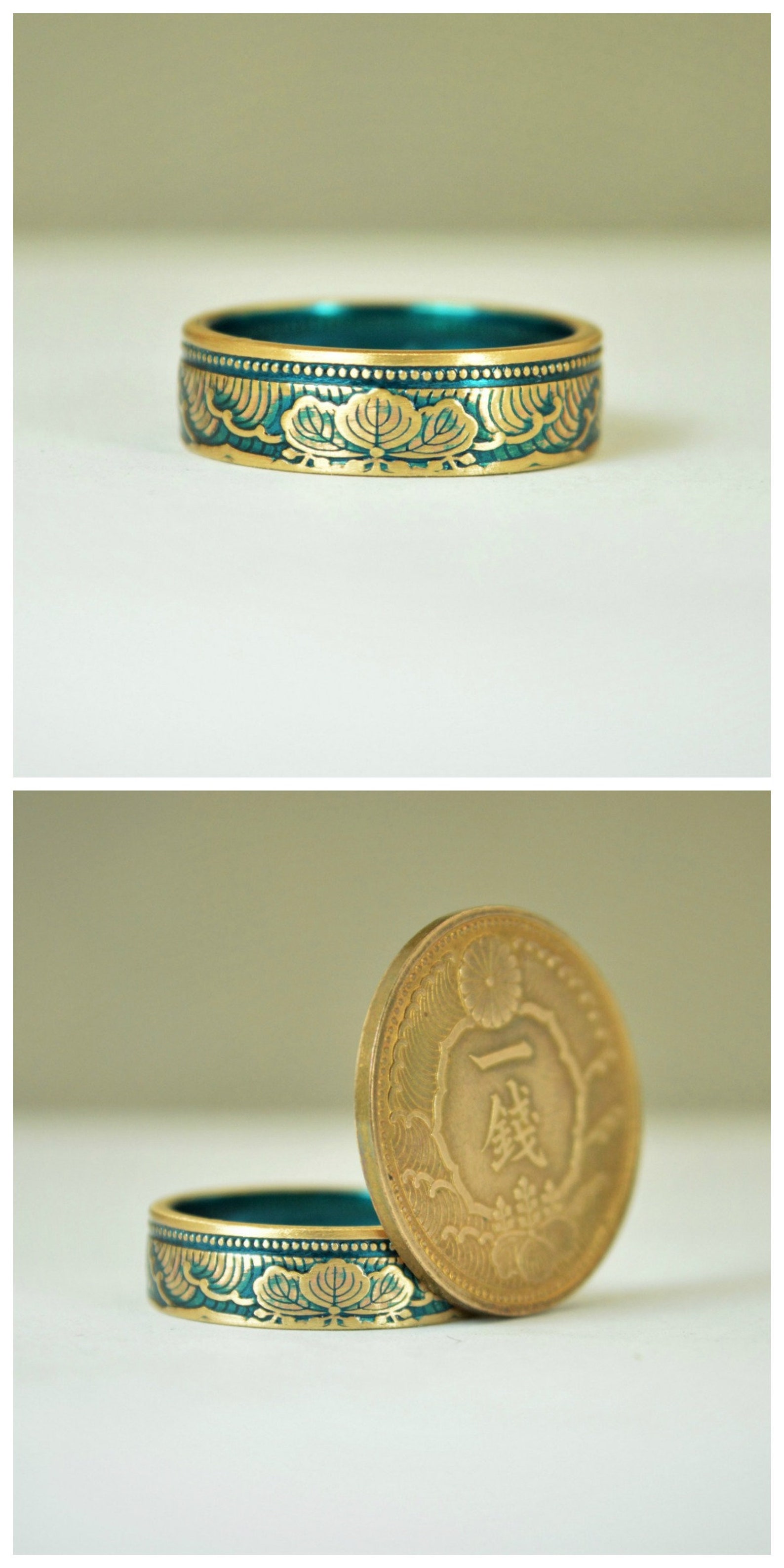 Japanese Coin Ring Turquoise Ring Wave Ring Japanese Art - Etsy