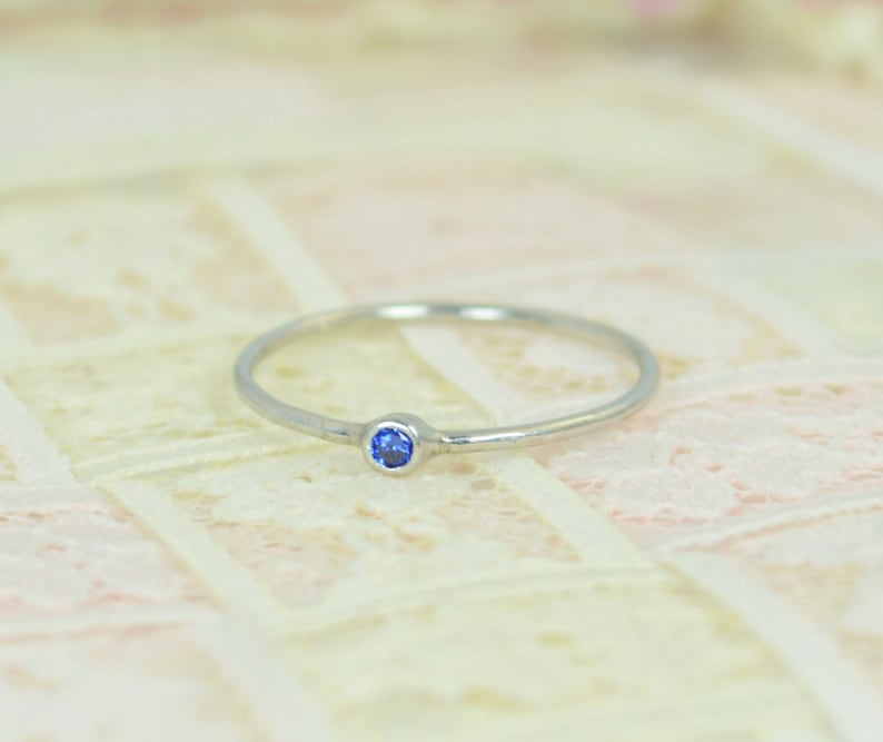 Tiny Sapphire Ring Set Solid White Gold Wedding Set Stacking - Etsy
