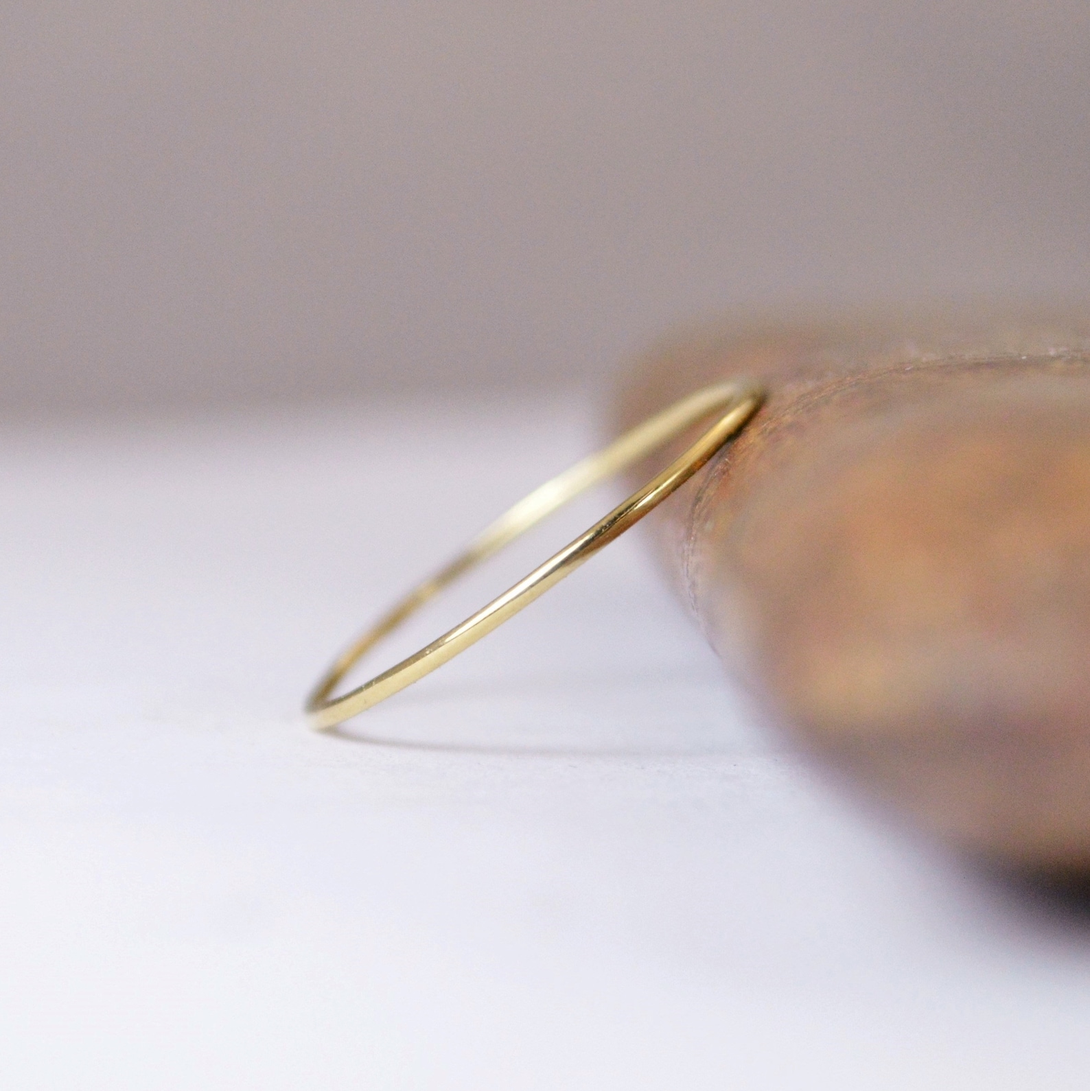 Solid 18k Yellow Gold Ring Super Thin Stacking Round Minimal - Etsy