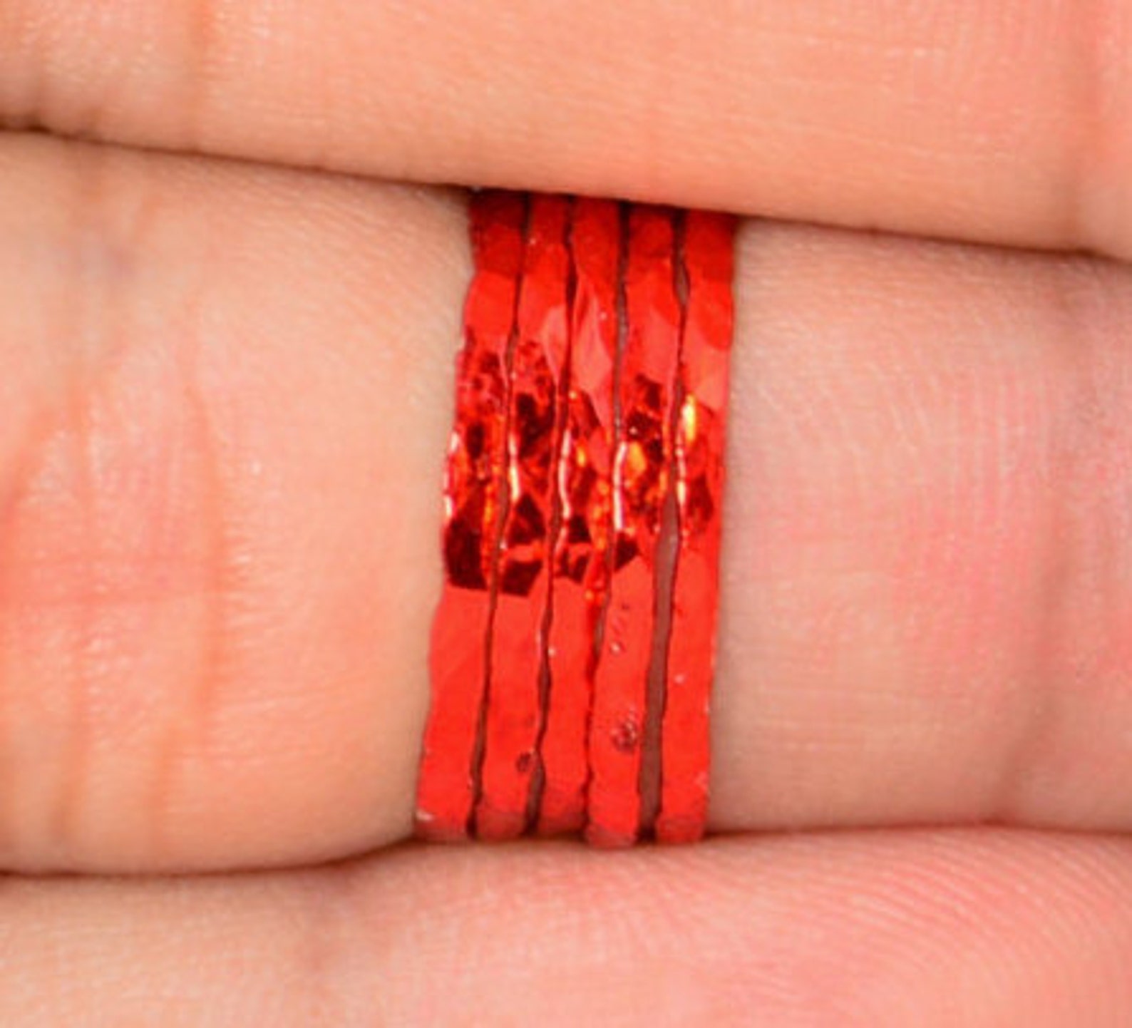 Super Thin Red Silver Stackable Rings Red Ring Stack - Etsy