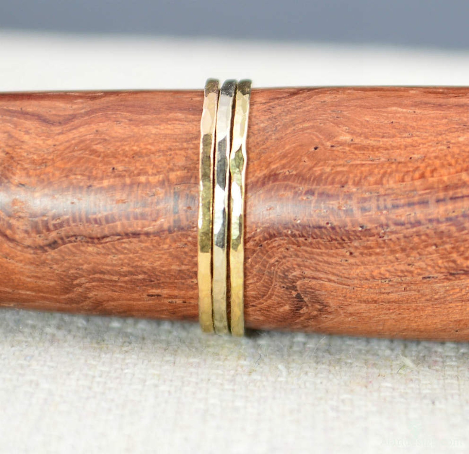 White Rose & Yellow Gold Ring Set Thin Stacking Rings 14k - Etsy