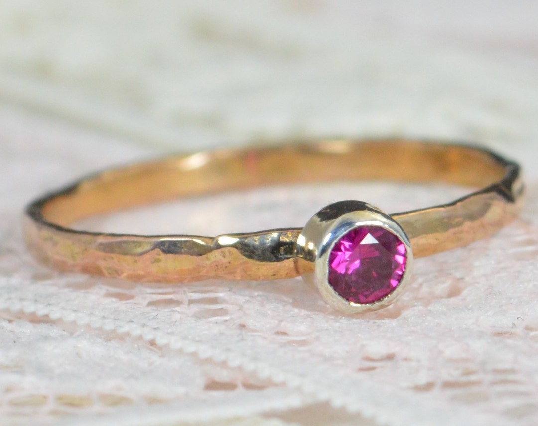 Ruby Engagement Ring, 14k Rose Gold, Ruby Wedding Ring Set, Rustic ...