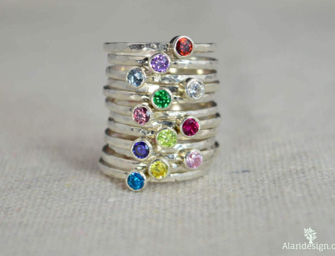 Classic Sterling Silver Birthstone Ring, 3mm Silver Solitaire ...