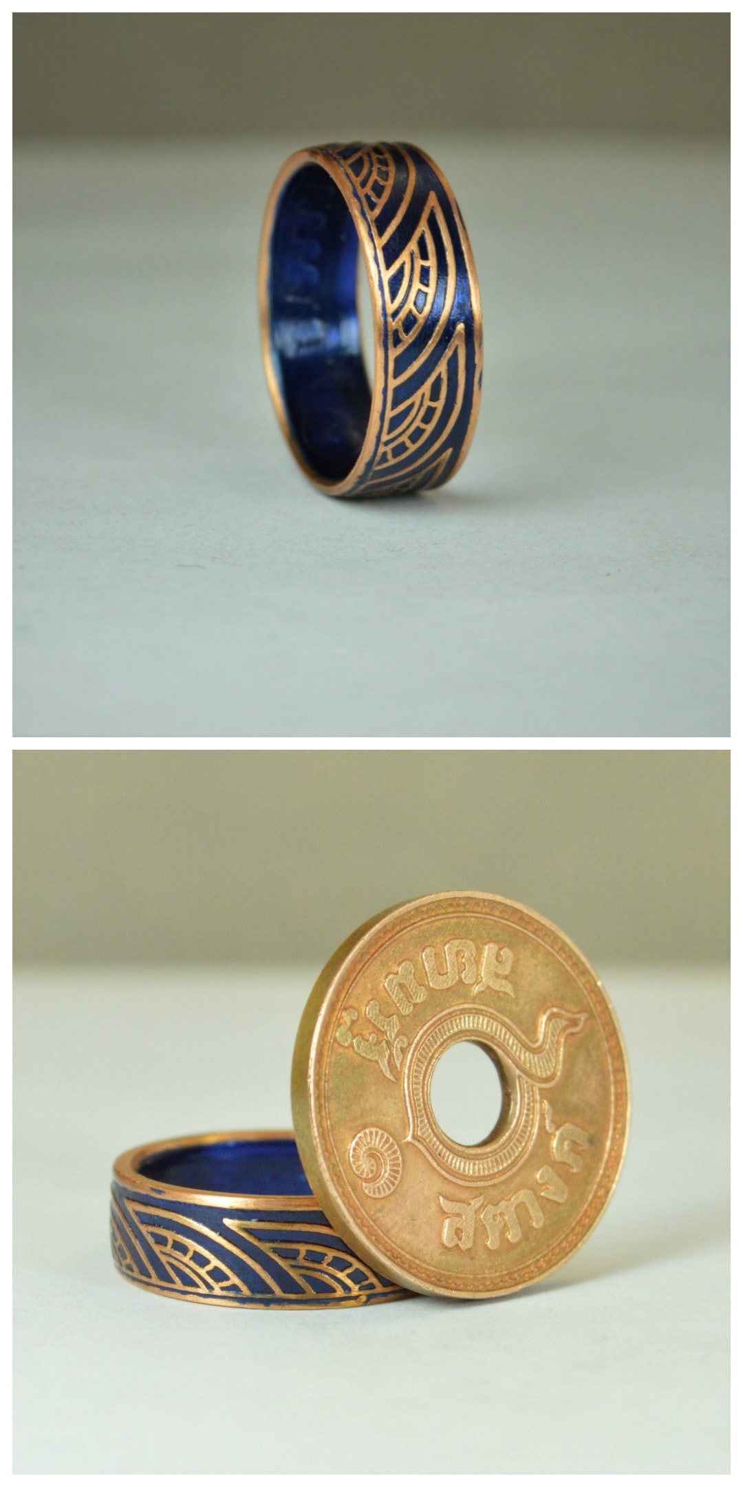 Blue Thai Coin Ring, Wave Ring, Ray Ring, Thailand Coin Ring, Coin Art ...