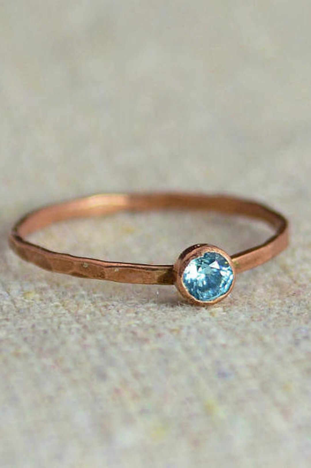 Dainty Copper Aquamarine Ring, Hammered Copper, Stackable Rings, Mother ...