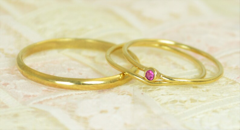 Tiny Ruby Ring Set Solid Gold Wedding Set Stacking Ring - Etsy