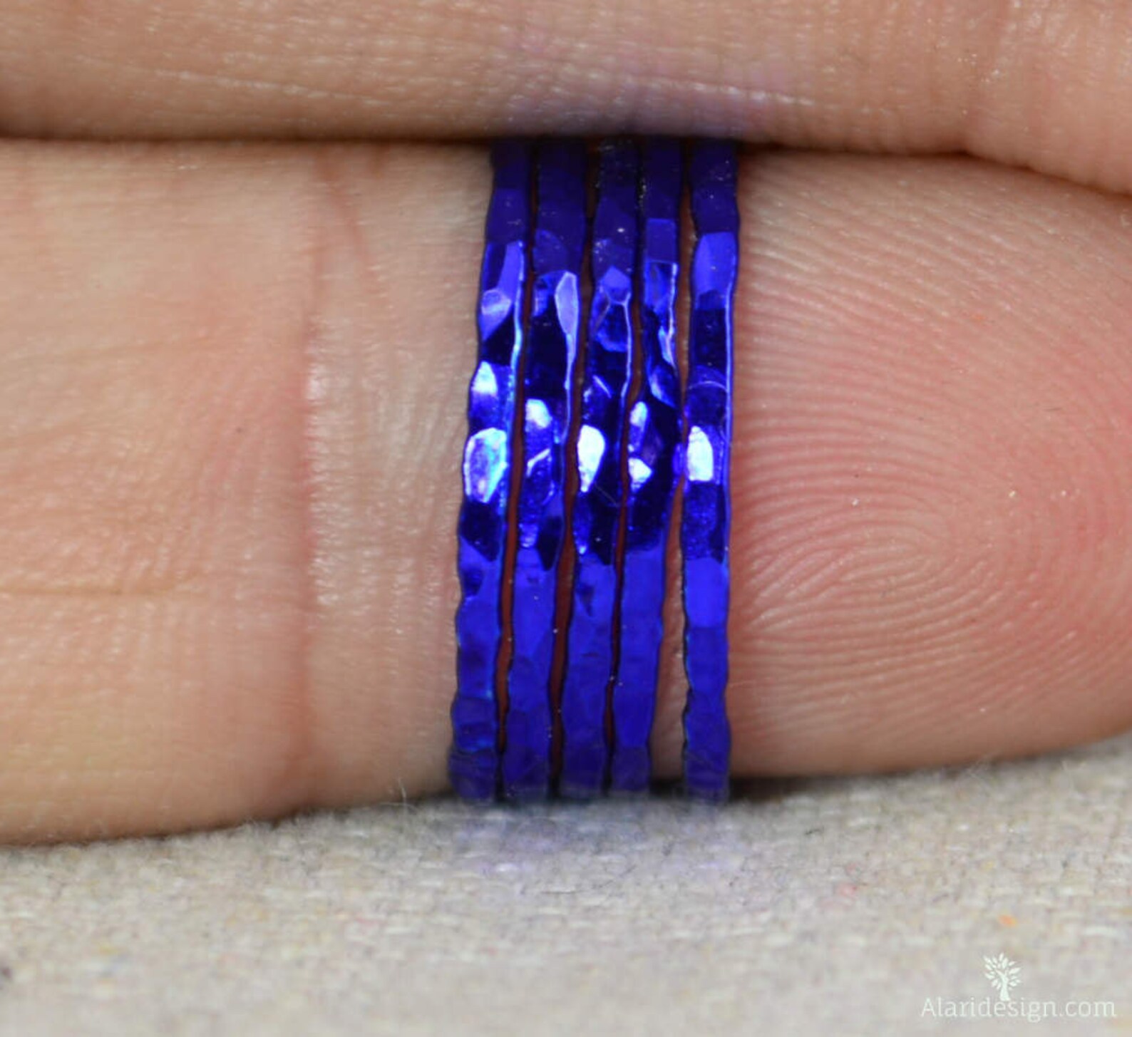 Set of 5 Super Thin Blue Silver Stackable Rings Blue Ring - Etsy