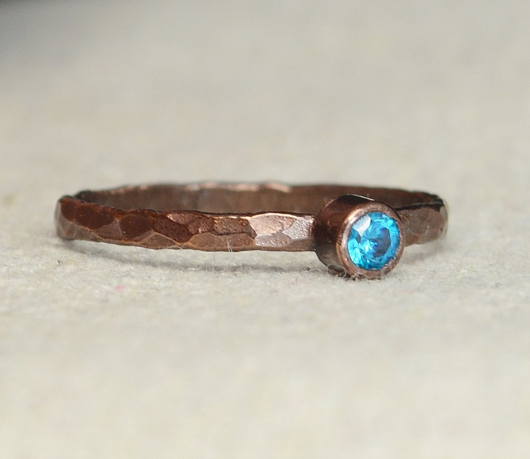 Bronze Copper Blue Zircon Ring, Classic Size, Stackable Rings, Mother's ...