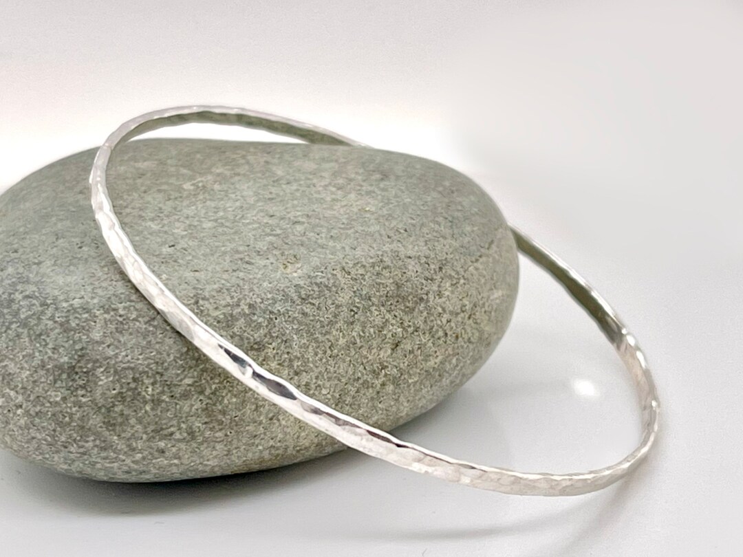 Classic Silver Hammered Bangle, Medium Weight Bangle, Sterling Silver ...