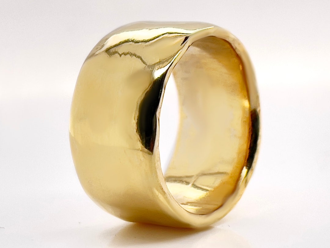 Chunky 11mm Wide Solid Gold Hammered Wedding Band, Choose 10k, 14k, 18k ...