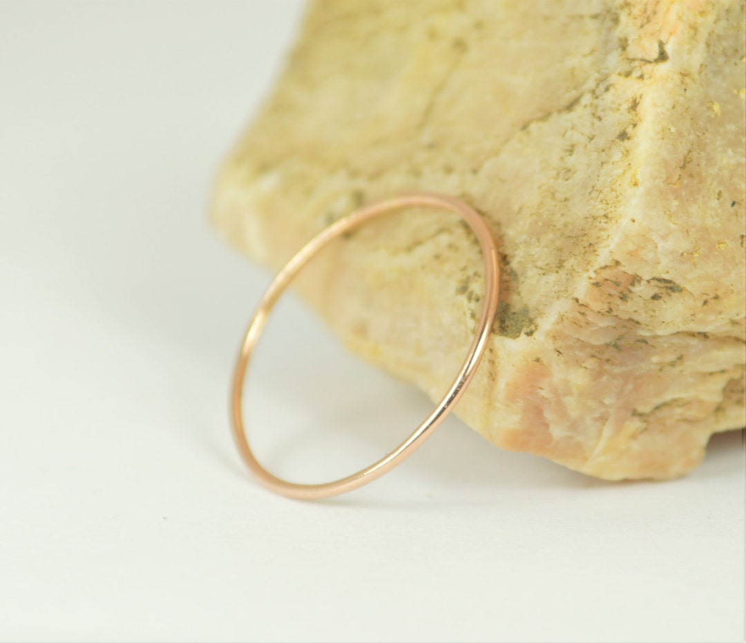 Solid 14k Rose Gold Ring, Super Thin Stacking, Round Minimal Gold Ring ...