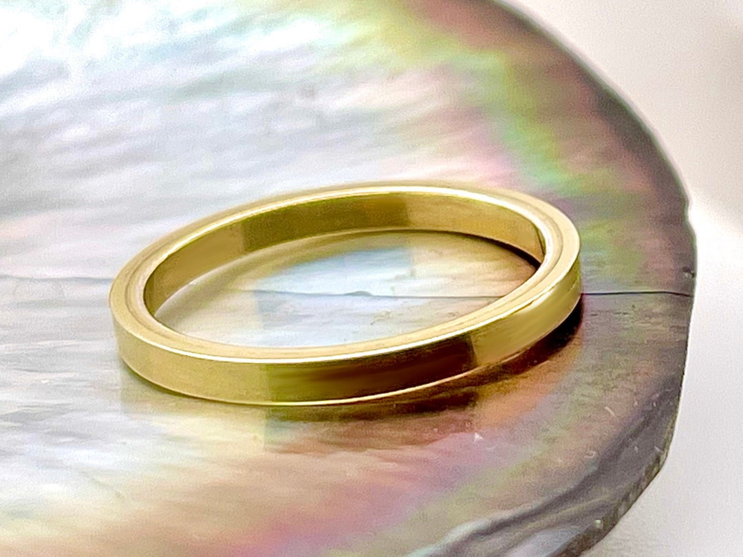 2mm Wide Flat Gold Ring 10k, 14k, 18k, or 22k, Solid Gold, 2mm Gold Band, Dainty Gold Ring, Real ...