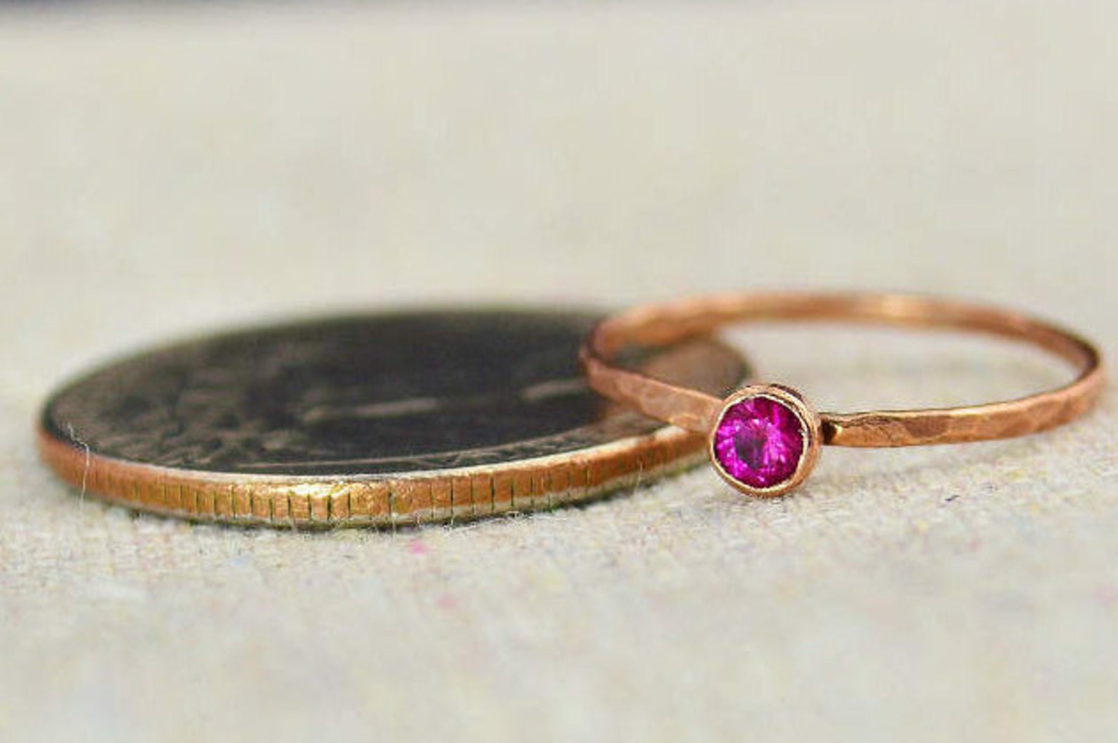 Dainty Copper Ruby Ring Hammered Copper Stackable Rings - Etsy