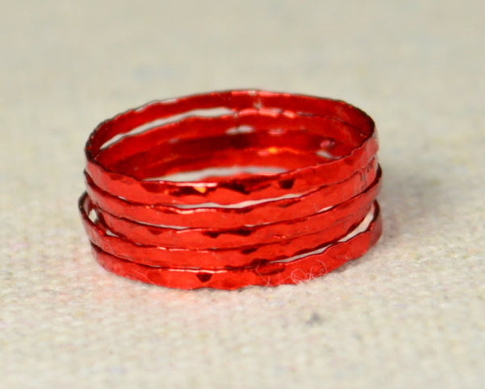 Super Thin Red Silver Stackable Rings Red Ring Stack - Etsy