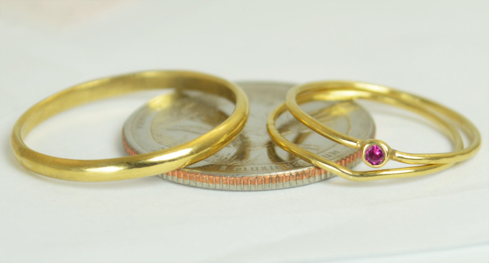 Tiny Ruby Ring Set Solid Gold Wedding Set Stacking Ring - Etsy