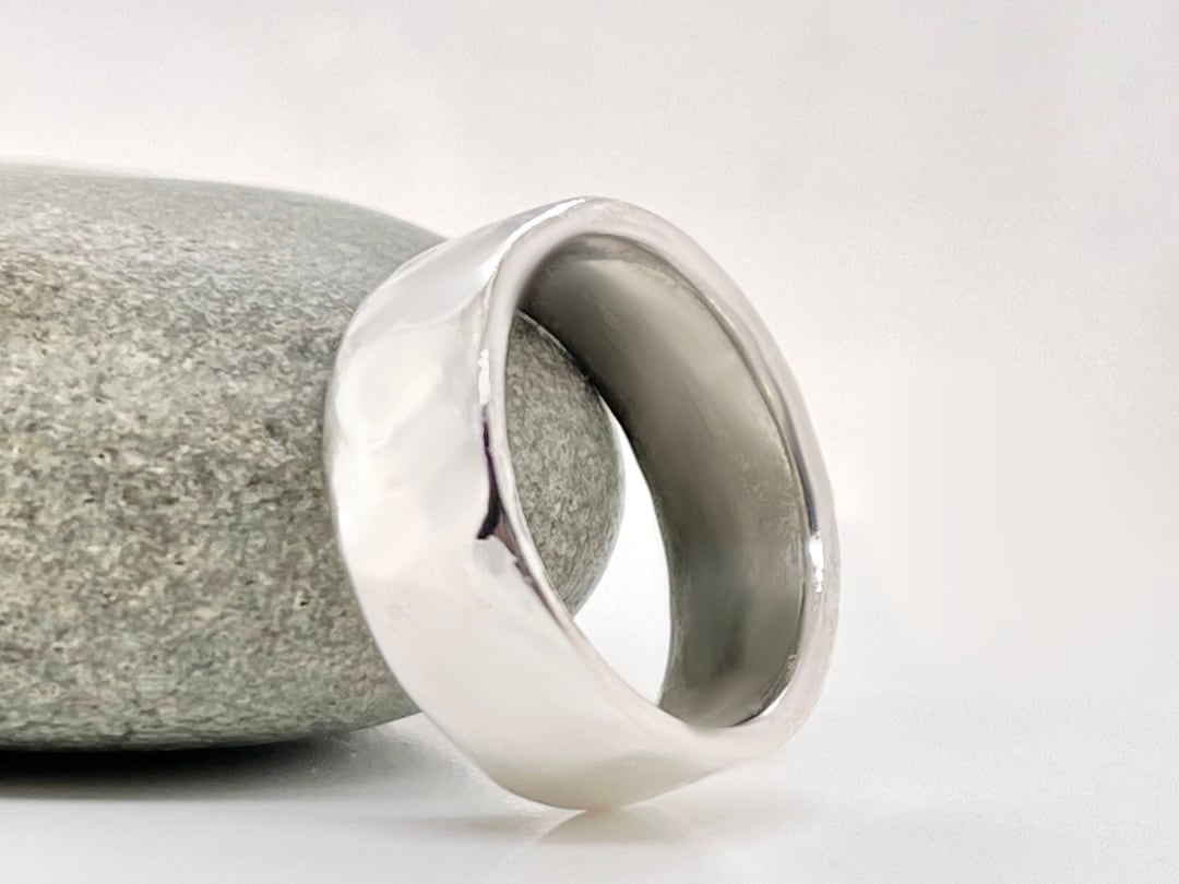 6mm+ Wide Solid Platinum Hammered Wedding Band, 950 Platinum Ruthenium ...