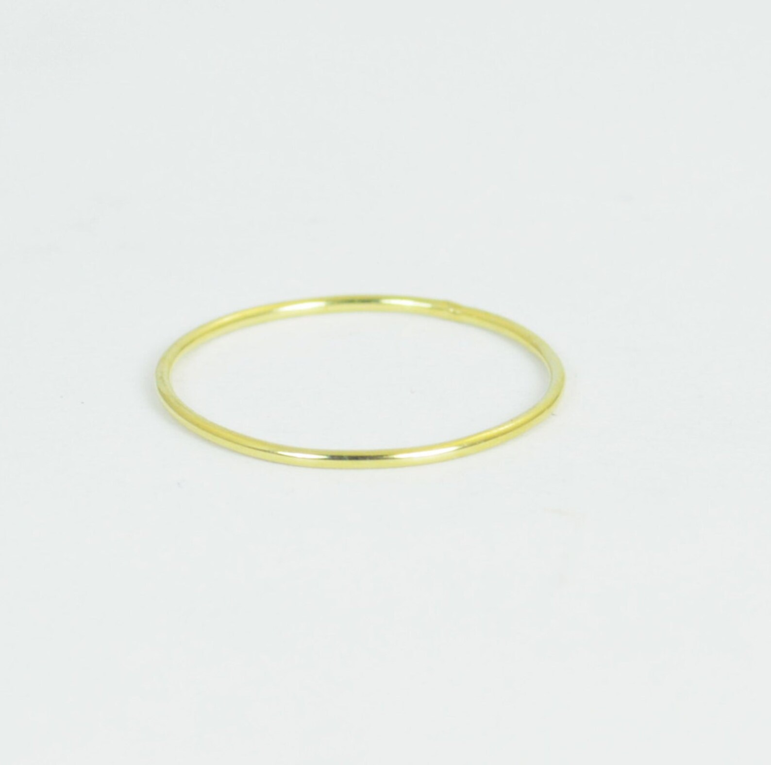 Solid 14K Green Gold Ring, Super Thin Stacking, Round Minimal Gold Ring ...