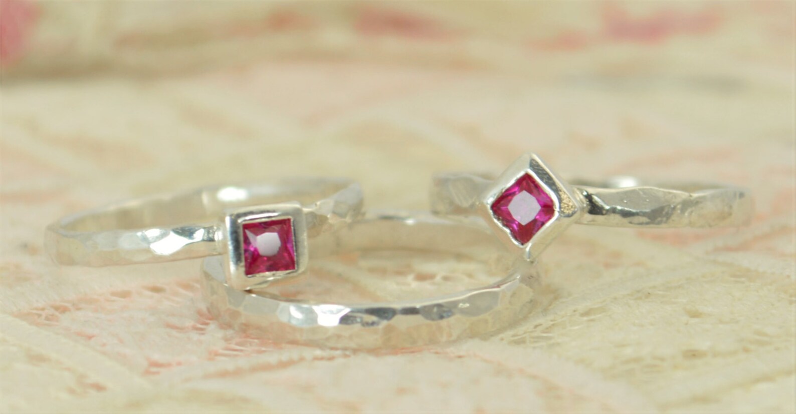 Square Ruby Engagement Ring Sterling Silver Ruby Wedding | Etsy