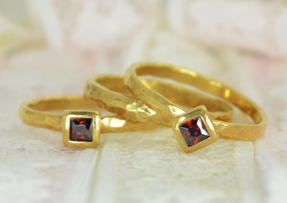 Square Garnet Engagement Ring Gold Filled Garnet Wedding | Etsy