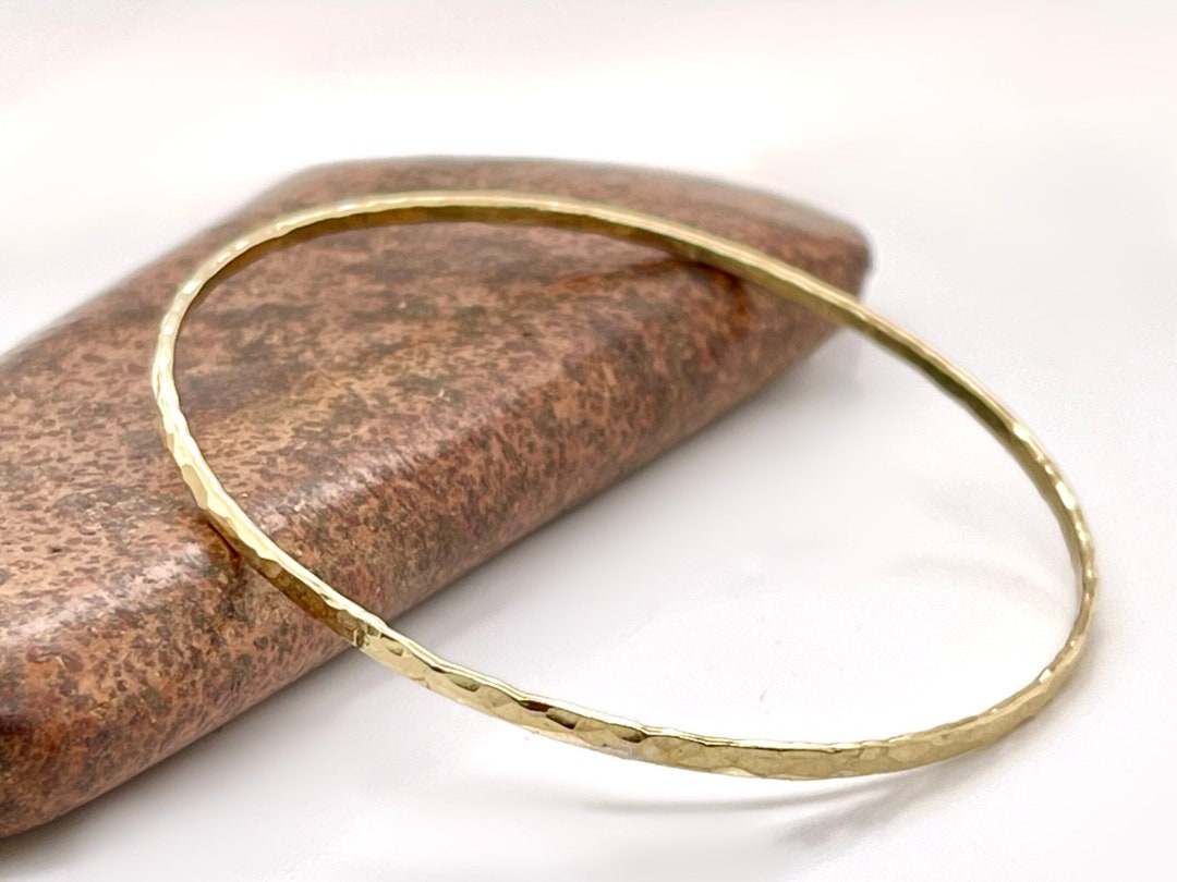2mm Solid Gold Hammered Bangle (not Hollow) Choose 10K, 14K, 18k, or ...