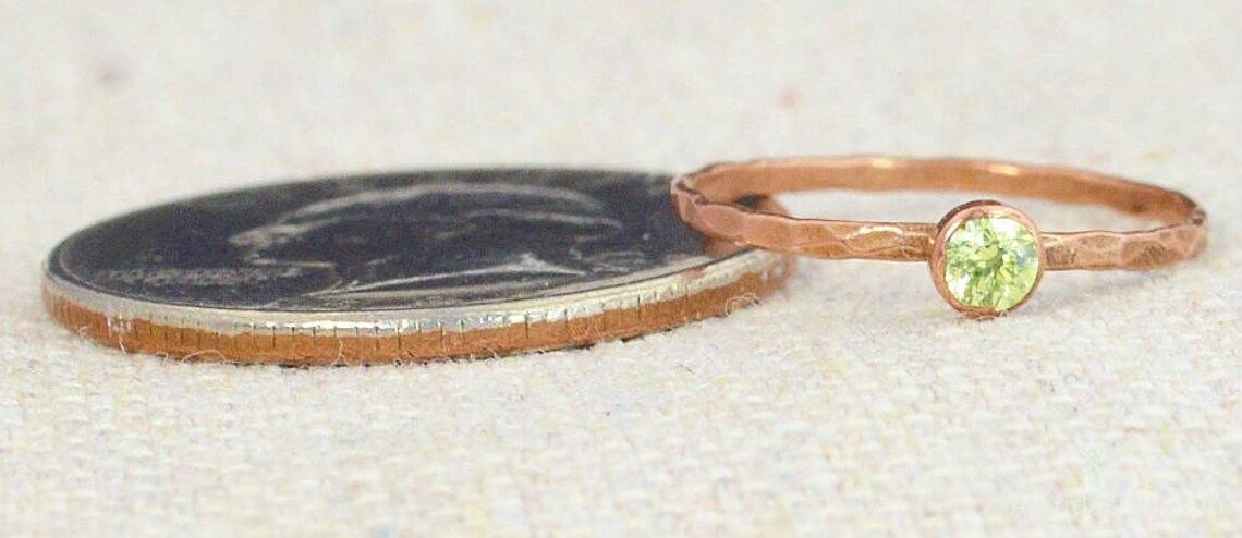 Dainty Copper Peridot Ring Hammered Copper Peridot Jewelry | Etsy