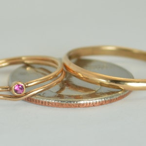 Tiny Ruby Ring Set, Solid Rose Gold Wedding Set, Stacking Ring, Solid 14k Gold Ruby Ring, July ...