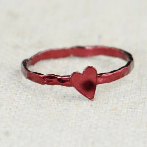 Tiny Red Heart Ring Sterling Silver Valentines Ring - Etsy