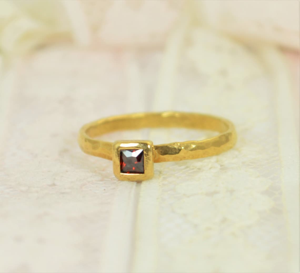 Square Garnet Engagement Ring Gold Filled Garnet Wedding | Etsy