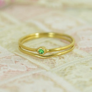 Tiny Emerald Ring Set, Solid 14k Gold Wedding Set, Stacking Ring, Solid ...