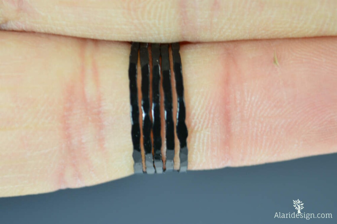 Super Thin Black Silver Stackable Rings Black Ring Stack - Etsy
