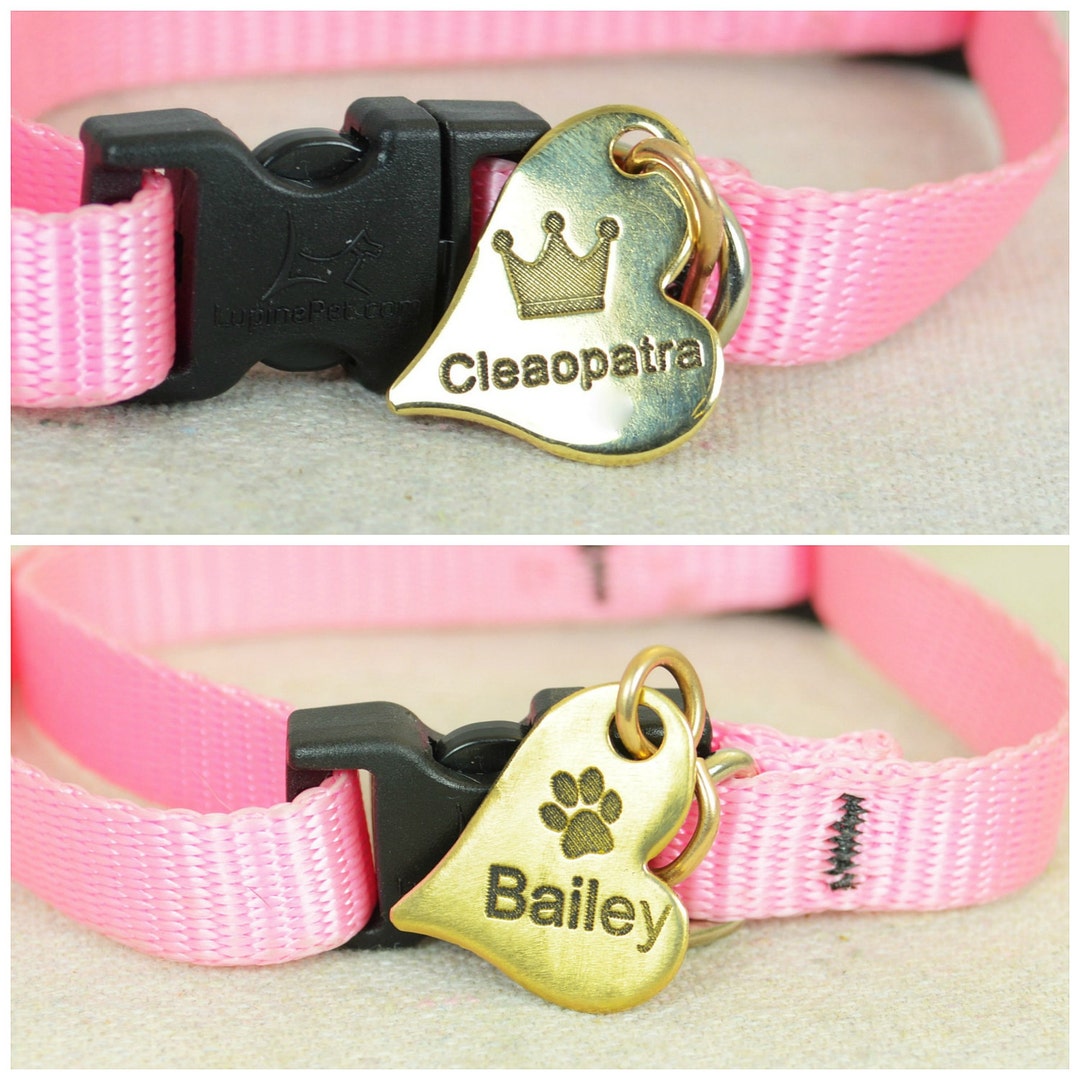 Small Dog Tag, Pet ID Tag, Heart Shaped Tag, Solid Brass, Customized ...