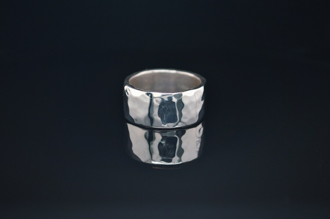 10mm Wide Solid Sterling Silver Hammered Wedding Band, Wide .925 ...