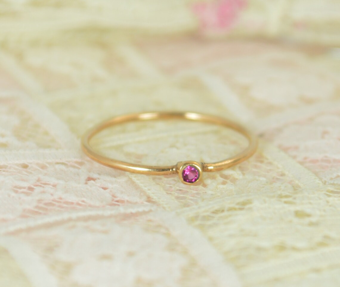 Tiny Ruby Ring Set Solid Rose Gold Wedding Set Stacking - Etsy