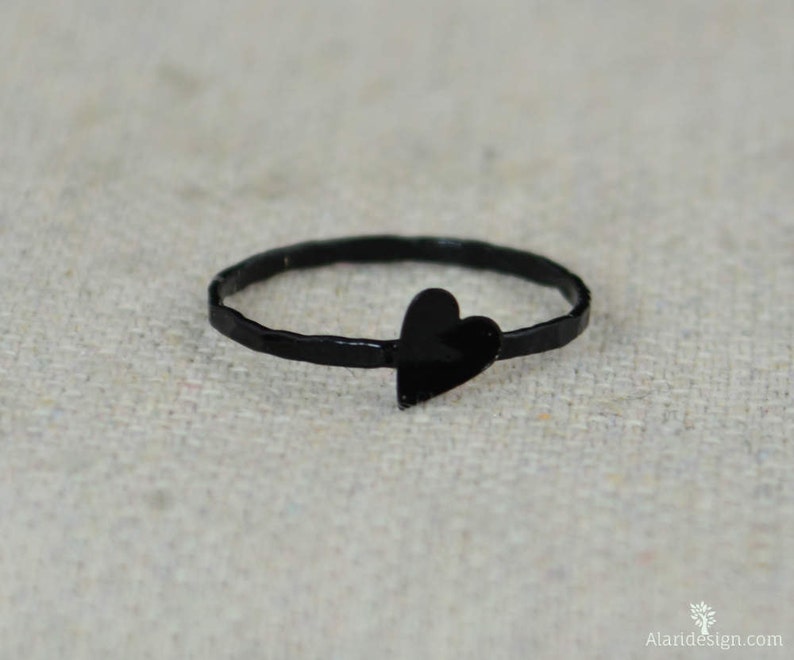 Tiny Black Heart Ring Sterling Silver Black Ring | Etsy