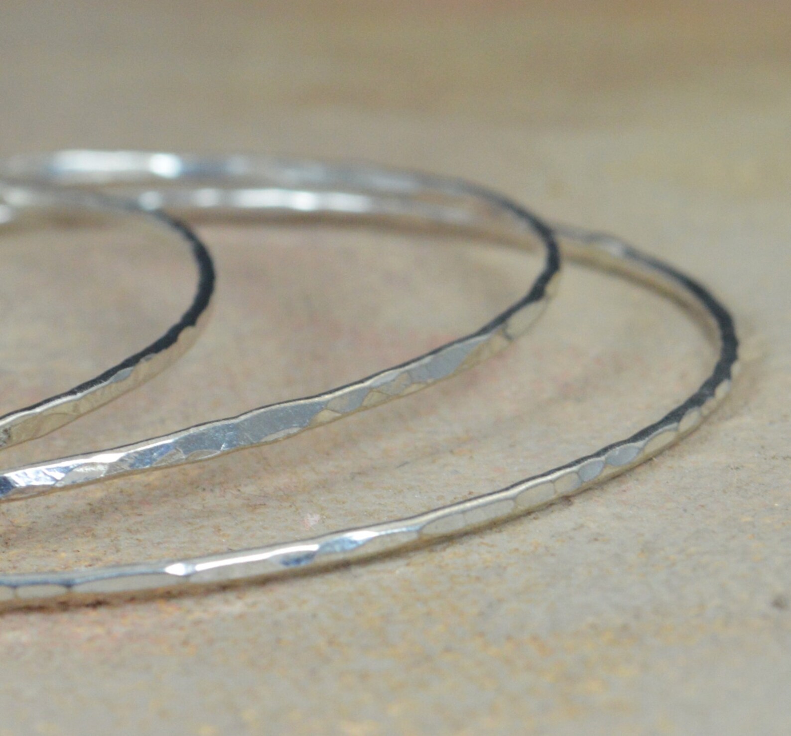 Thin Silver Bangle, Hammered Bangle, Thin Bangle, Stacking Bangles ...