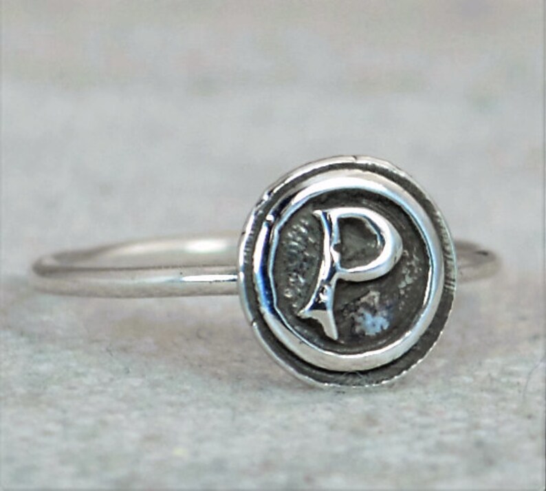 Bohemian Letter P Ring Silver P Ring Initial Ring Monogram | Etsy