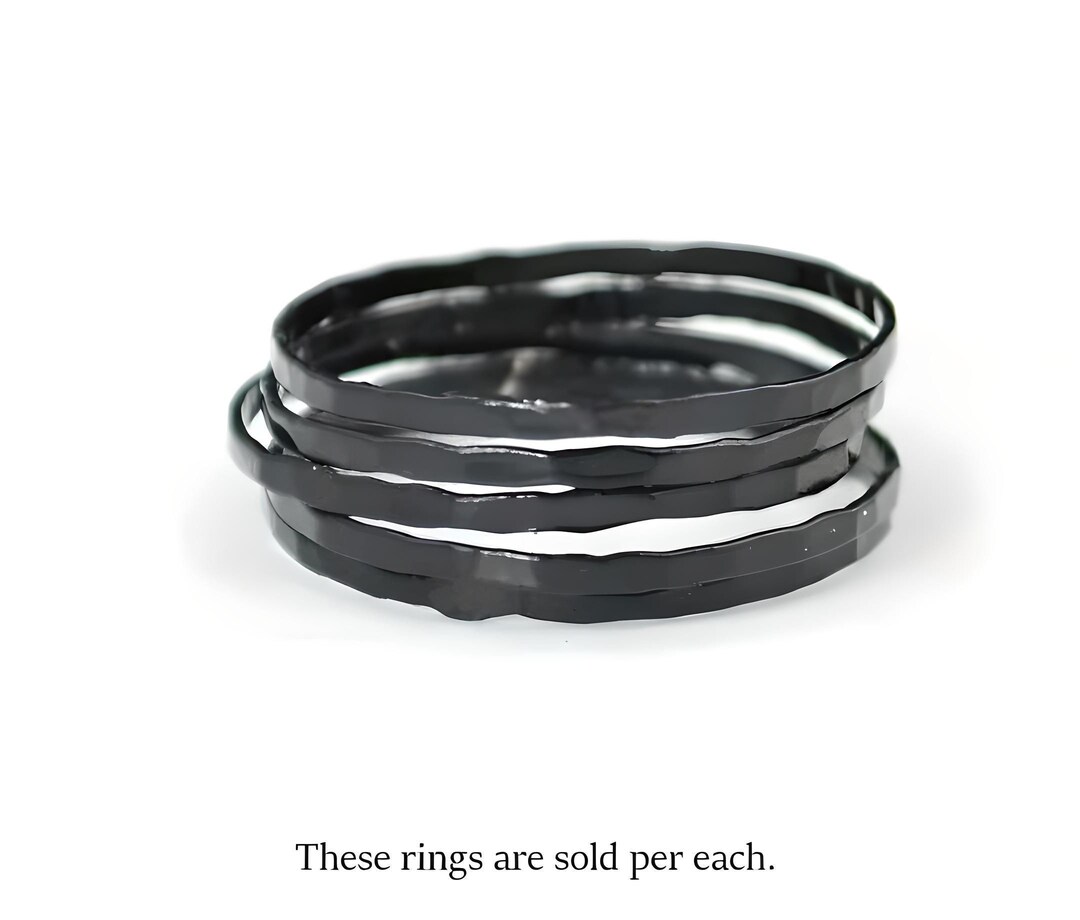 Super Thin Black Silver Stackable Ring(s), Black Ring, Stack Rings ...