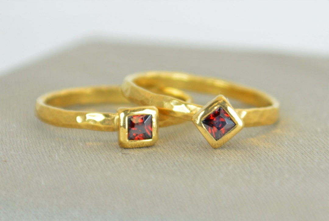 Square Garnet Ring, Garnet Solitaire, Garnet Solid 14k Gold Ring ...
