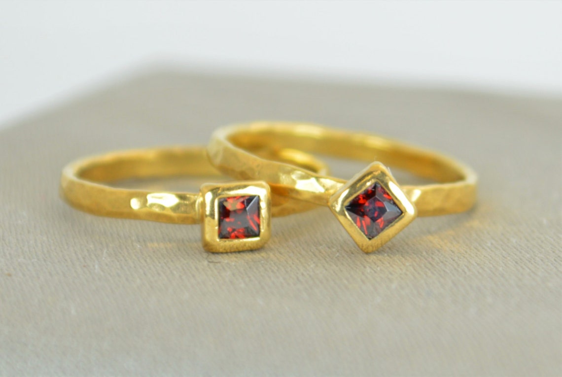 Square Garnet Ring Garnet Solitaire Garnet Solid 14k Gold - Etsy